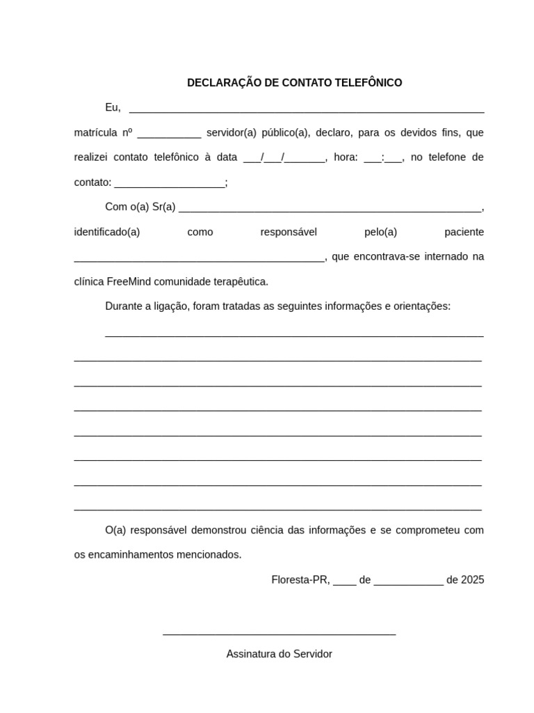 Declaração de Contato Telefonico Modelo | PDF