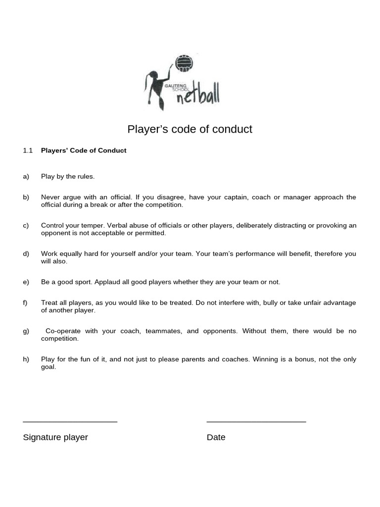 Players' Code of Conduct | PDF