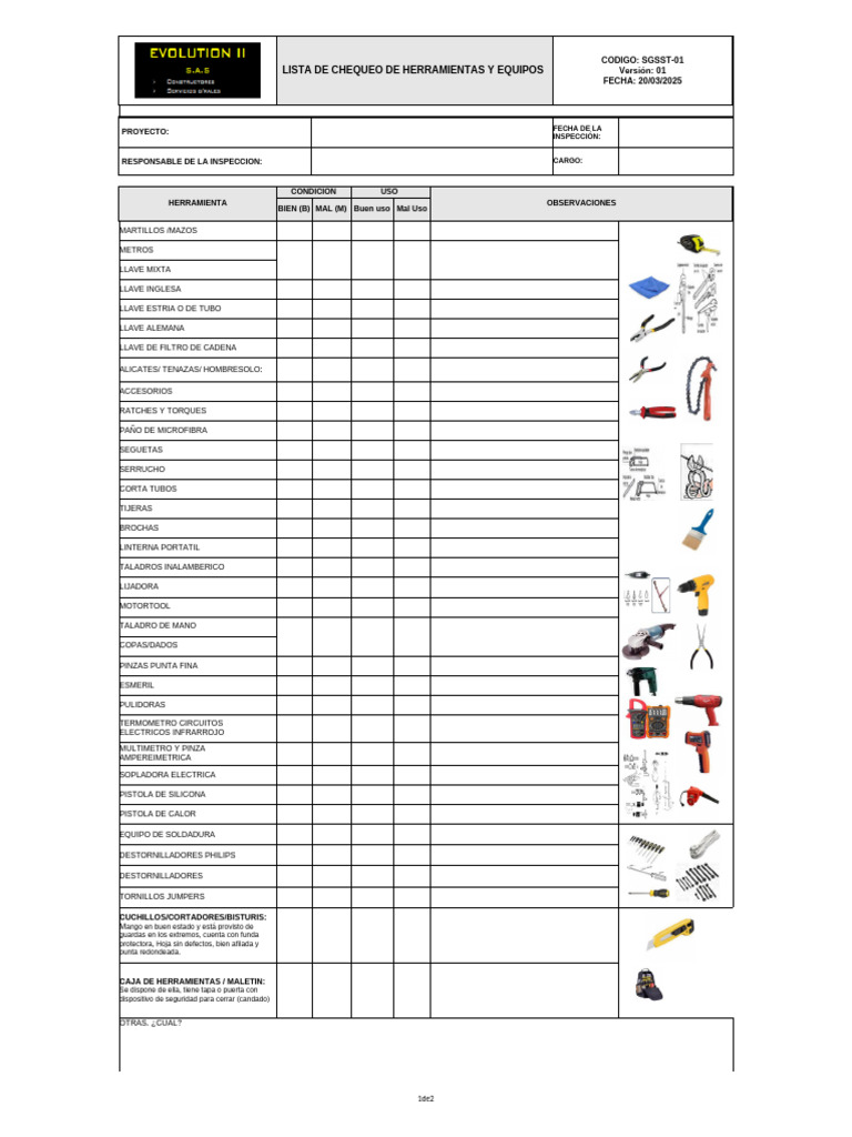 Lista de Chequeo de Herramientas y Equipos | PDF