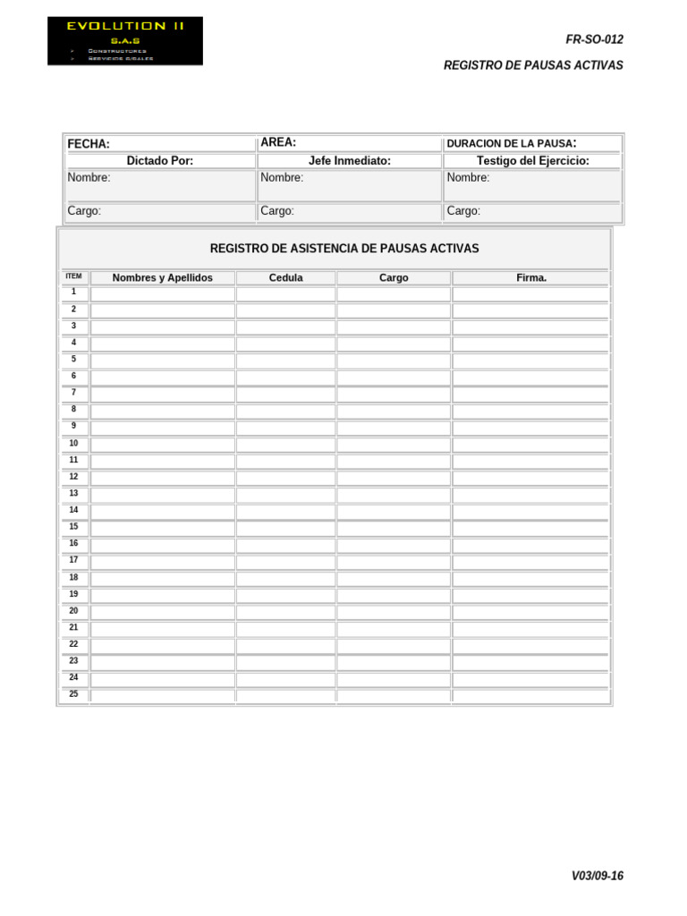 Fr-So-012 Formato Pausas Activas | PDF