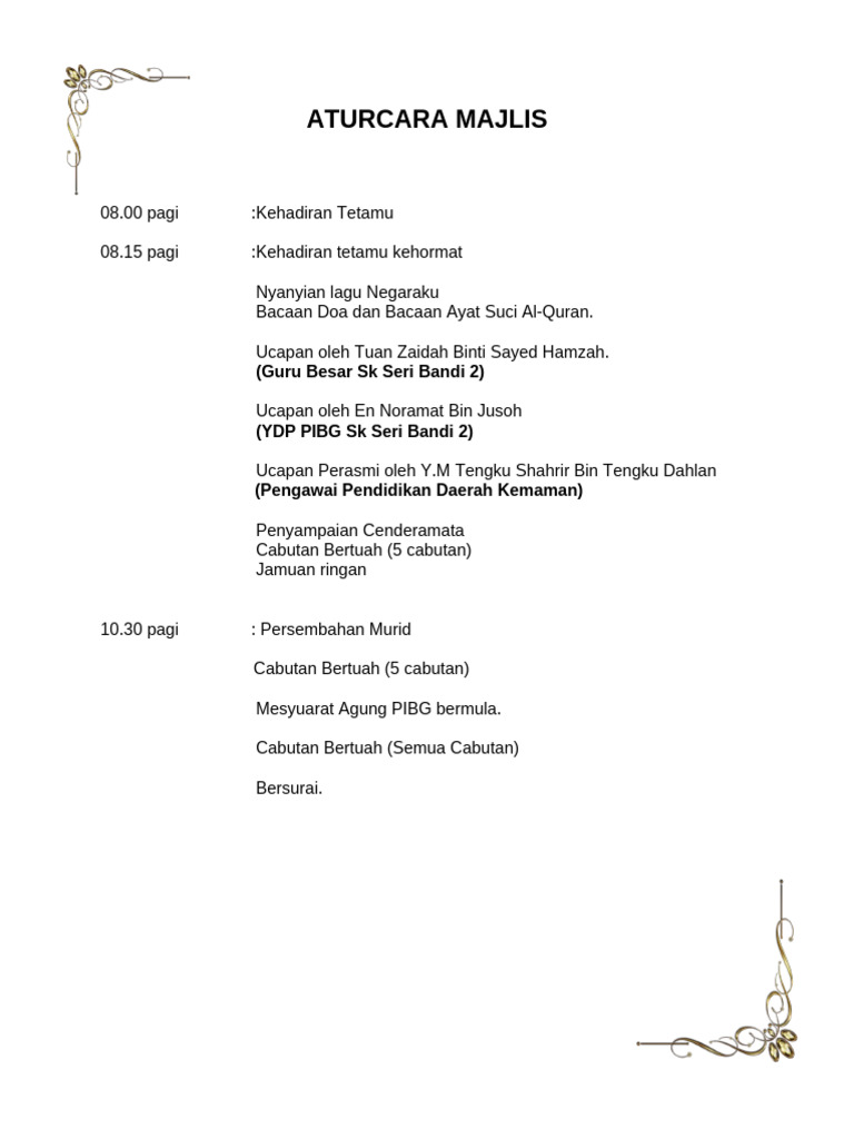 Aturcara Majlis Pibg | PDF