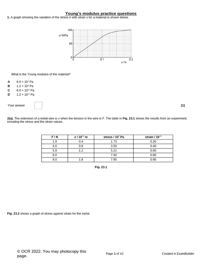 Young_Modulus_practice_questions | PDF | Deformation (Engineering) | Young's Modulus