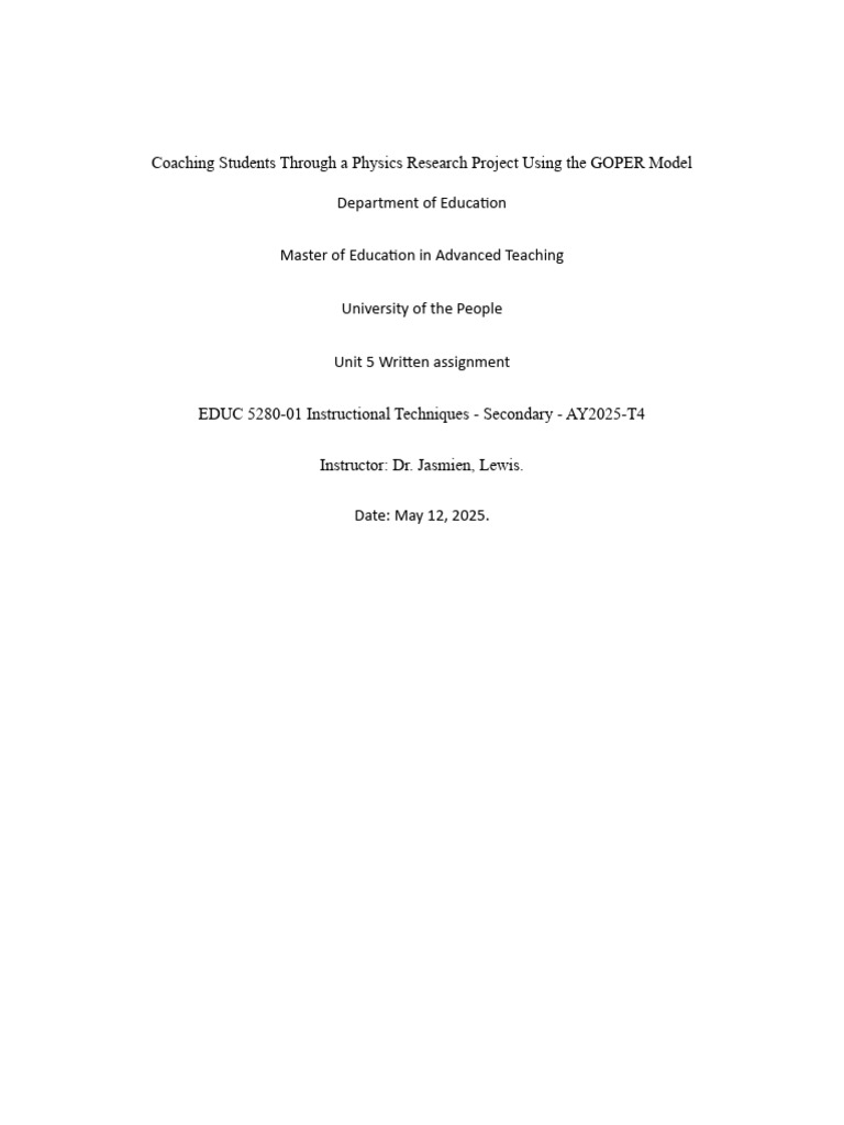 Coaching Physics Research with GOPER Model | PDF | Procedural Knowledge ...