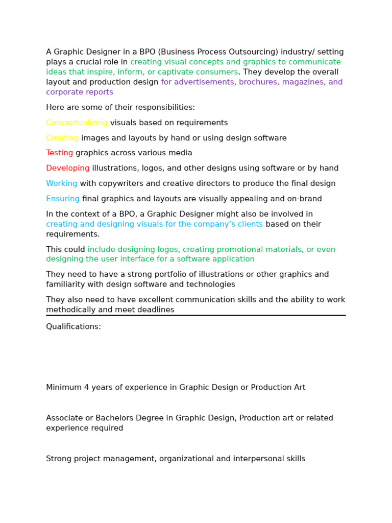 A Graphic Designer in A BPO | PDF