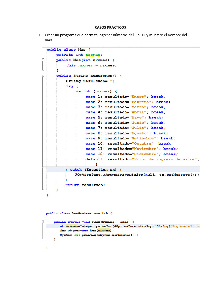 Ejemplo Con La Sentencia Switch | PDF
