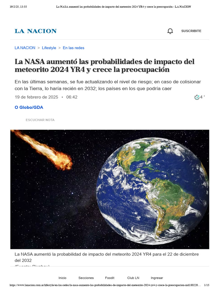 La NASA Aumentó Las Probabilidades de Impacto Del Meteorito 2024 YR4 y ...