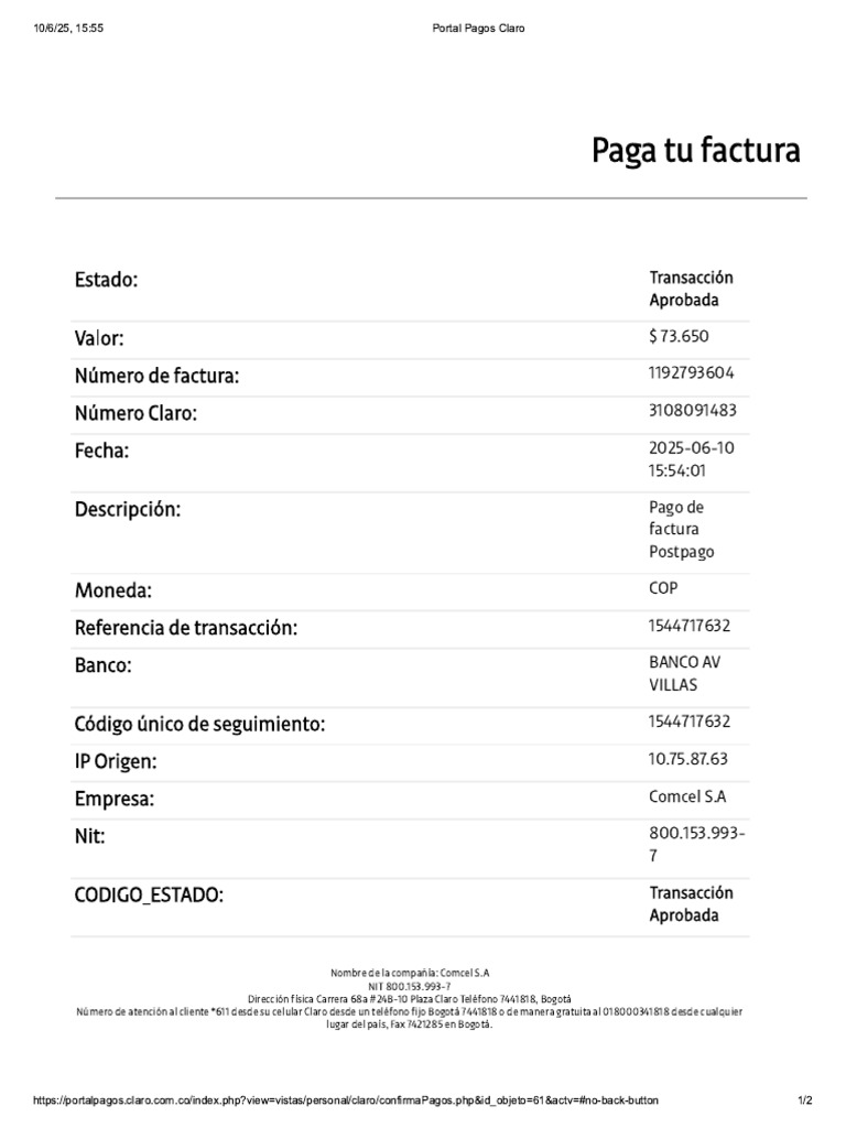 Portal Pagos Claro (JNGV - 10062025) | PDF