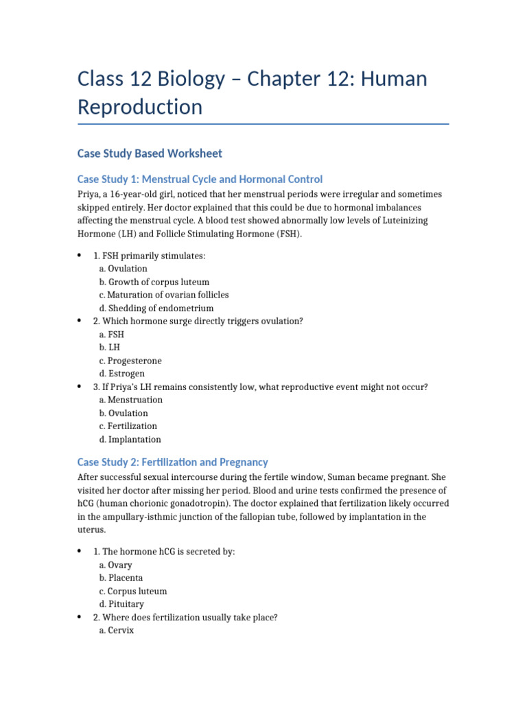 Human Reproduction Case Study Worksheet | PDF