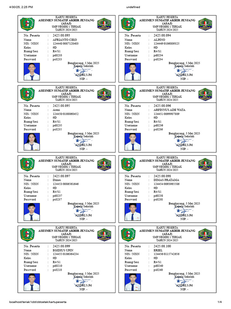 Cetak Kartu Peserta ASAJ 9D | PDF