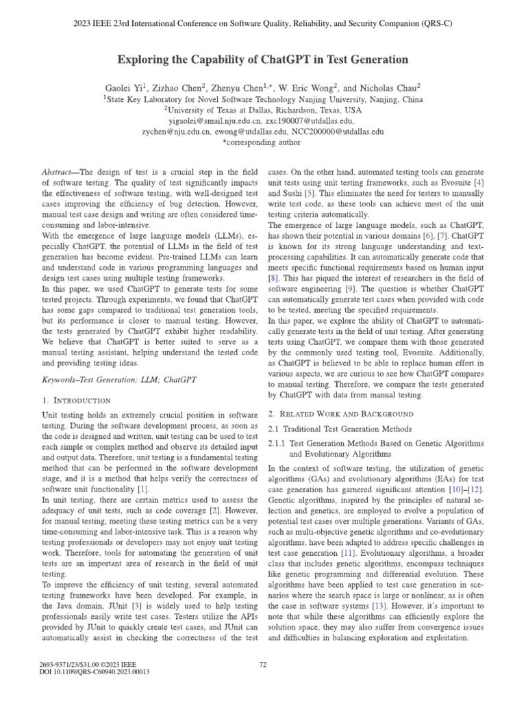 Exploring The Capability of ChatGPT in Test Generation | PDF