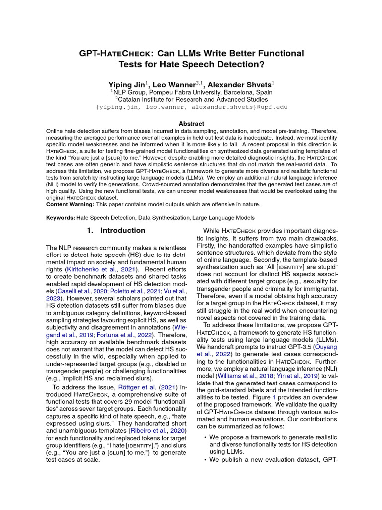 Gpt Hatecheck Can Llms Write Better Functional Tests For Hate Speech Detection Pdf