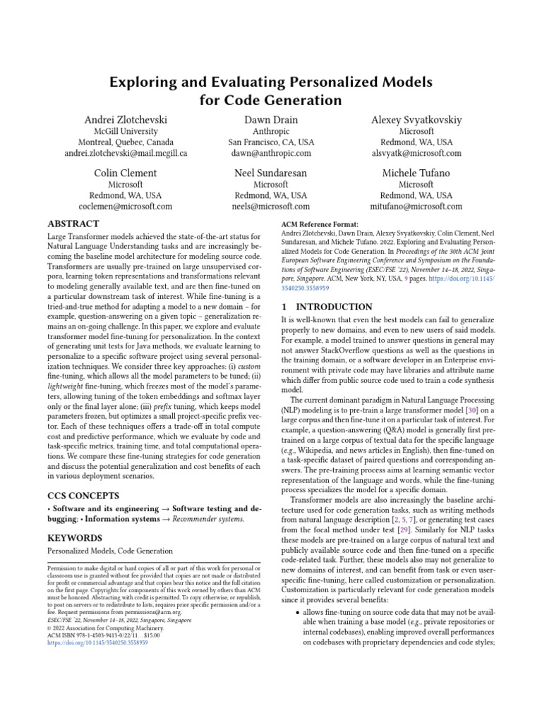 Exploring and Evaluating Personalized Models For Code Generation | PDF ...