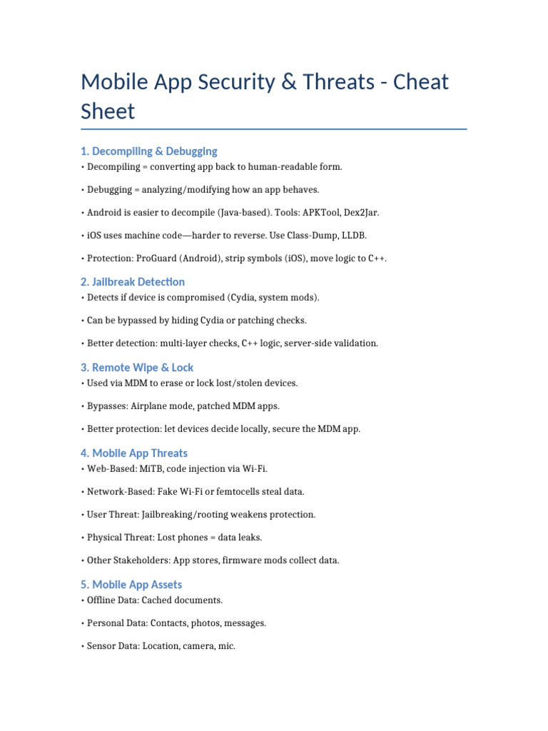 Mobile App Security Cheat Sheet | PDF