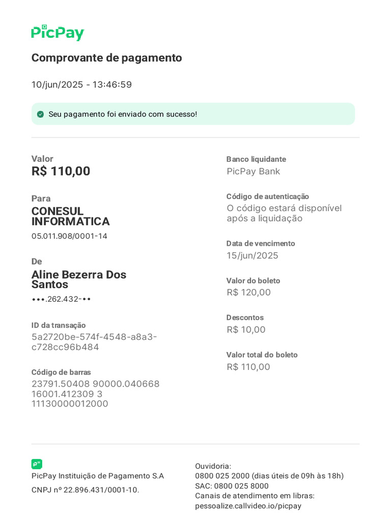 Comprovante Picpay BLF 10062025124729 | PDF
