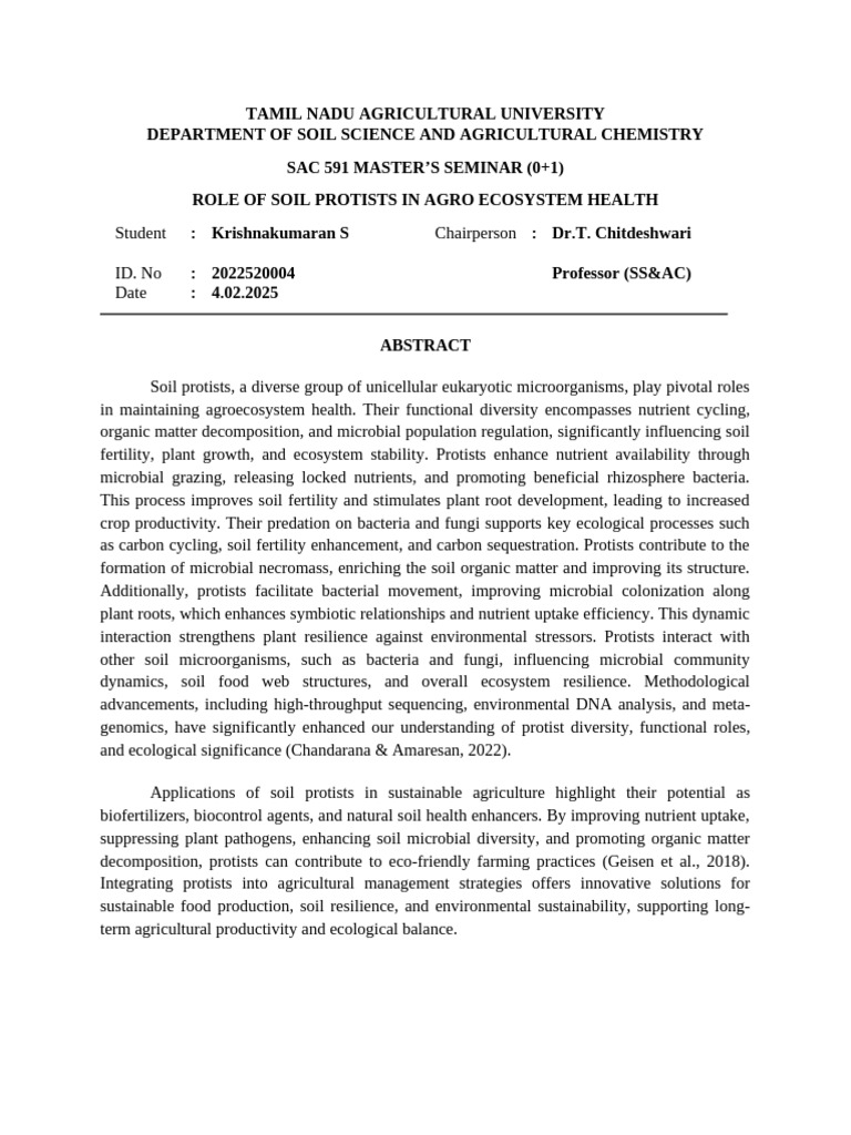 Seminar One Page Abstract | PDF | Microorganism | Soil