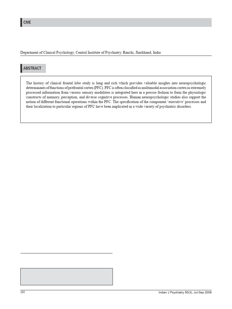 Neuropsychology of Prefrontal Cortex.13 | PDF | Prefrontal Cortex ...