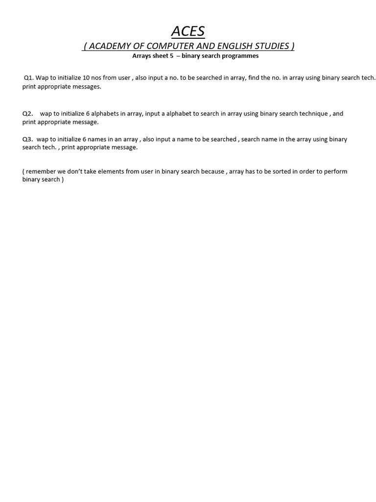 Array Sheet 5 - Binary Search | PDF