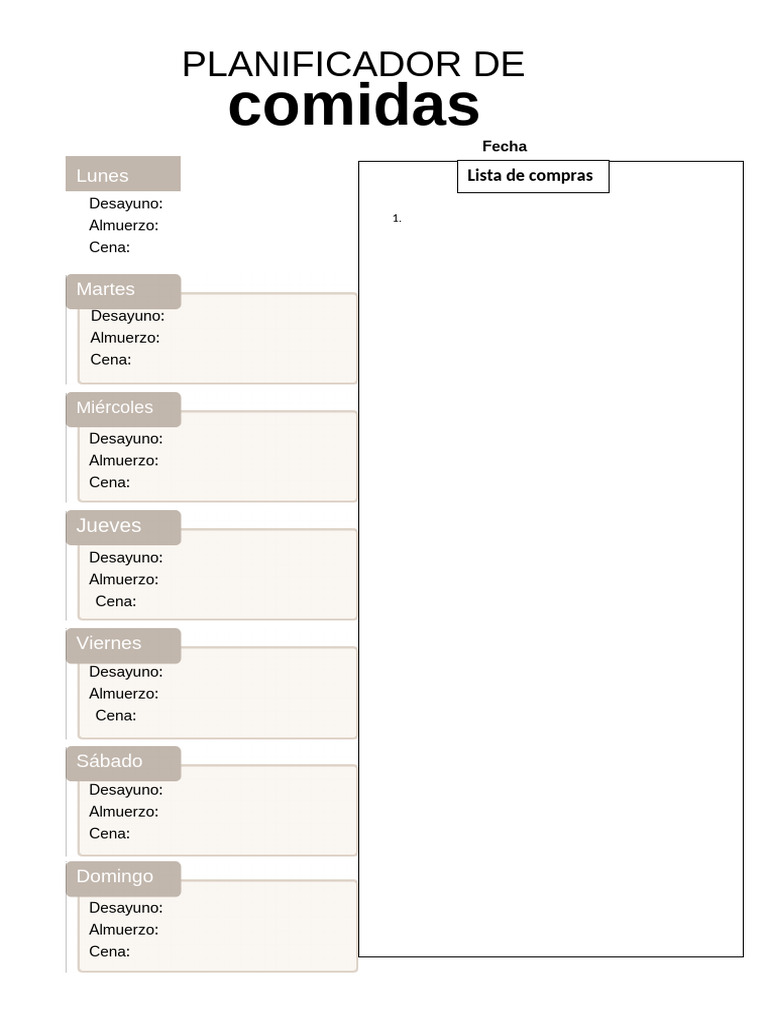 Documento A4 Planificador de Comidas Planner Minimalista Gris | PDF