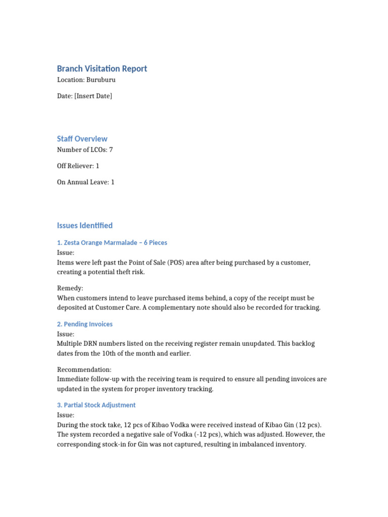 Buruburu Visitation Report | PDF