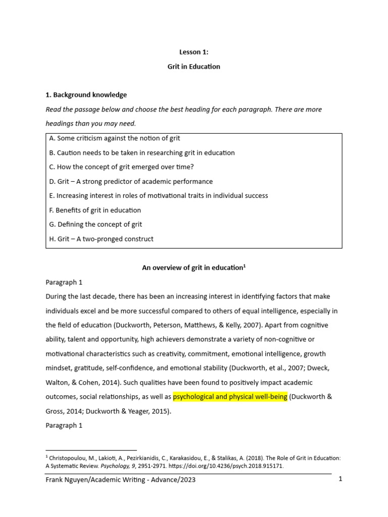 Lesson 1 Grit in Education | PDF | Grit (Personality Trait) | Psychology