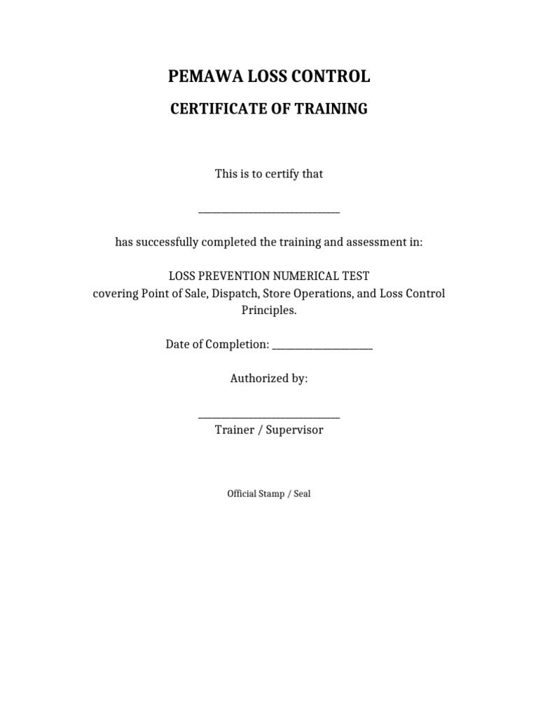 Pemawa Loss Control Training Certificate | PDF