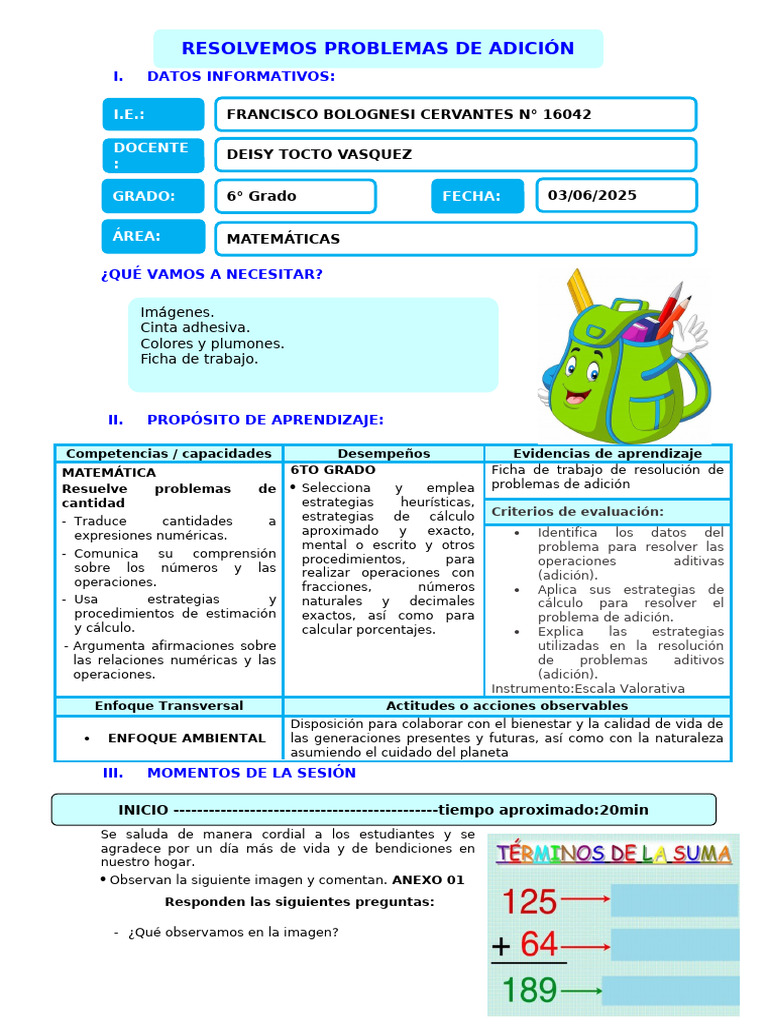 Resolución de Problemas de Adición 6to Grado | PDF | Aprendizaje ...