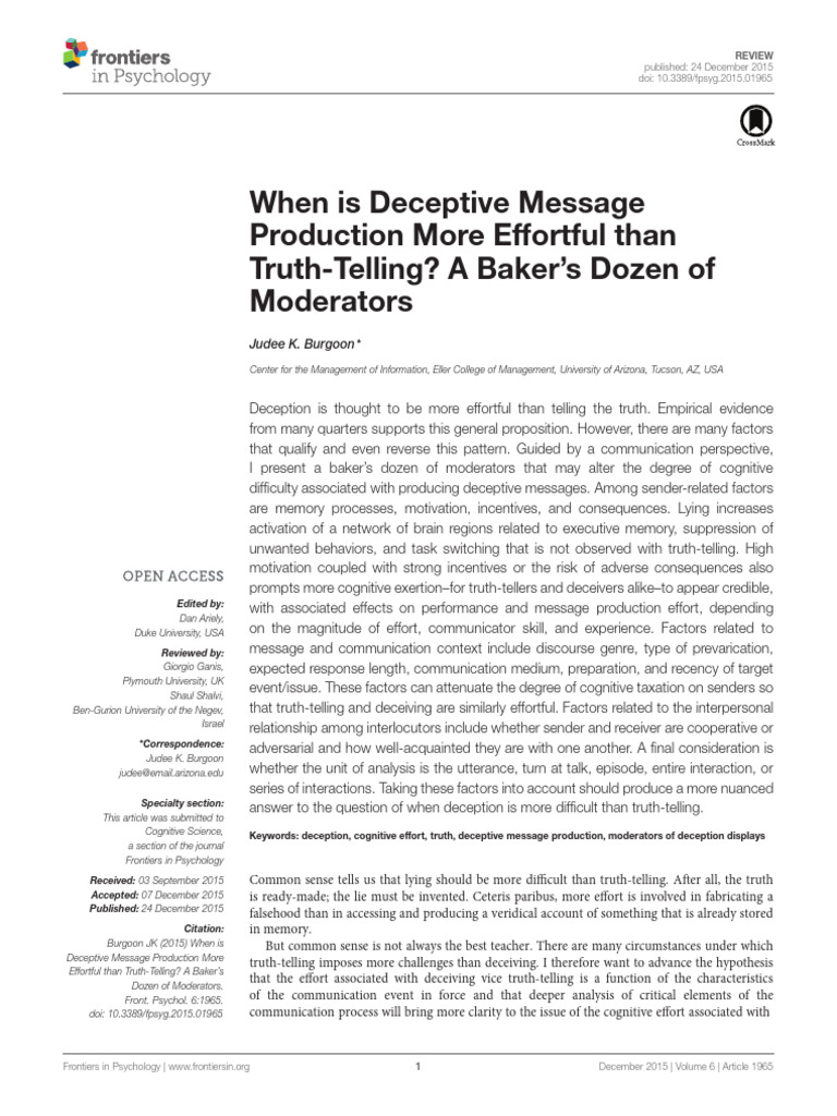 When Is Deceptive Message Production More Effortful Than Truth-Telling A Baker's Dozen of ...