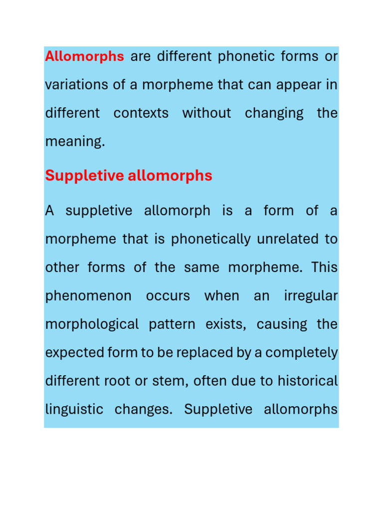 6- Suppletive allomorphs | PDF