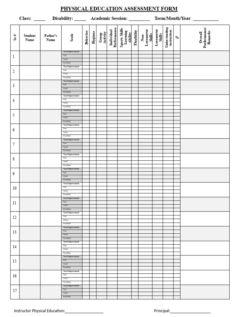 PHC Class Physical Education Assessment Form | PDF | Physical Education | Learning