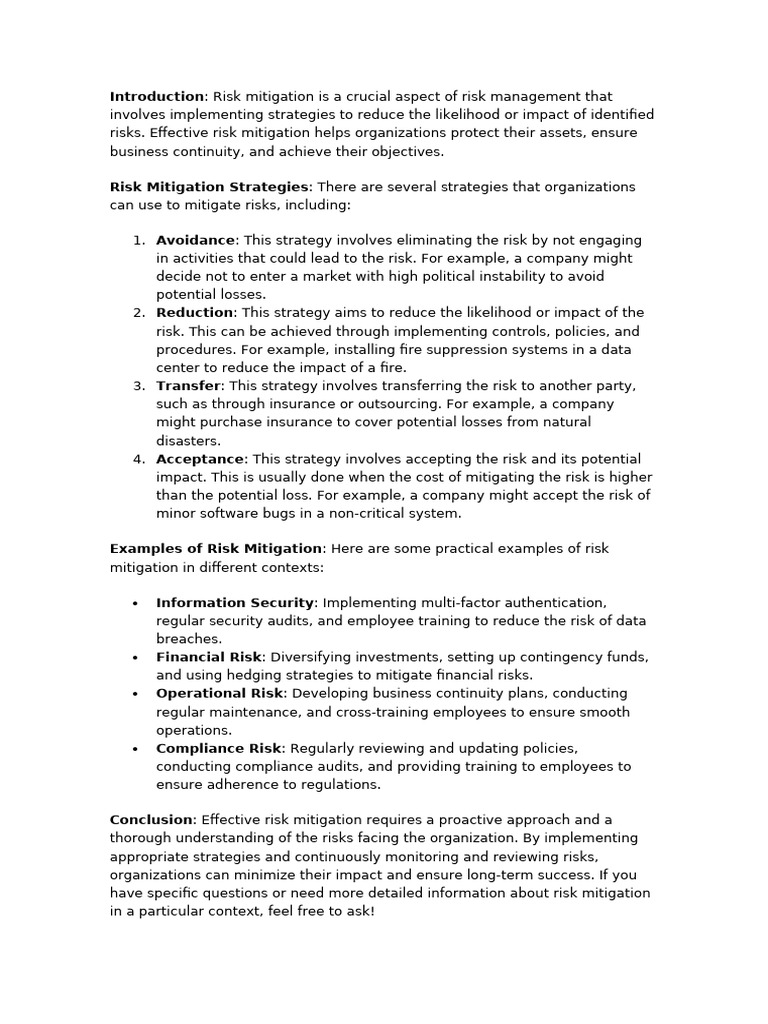 Introduction Risk Mitigation | PDF | Risk | Business