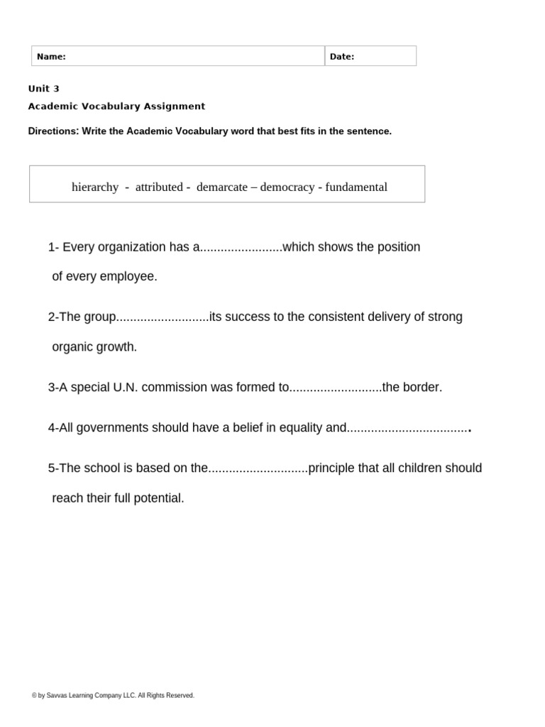 U3-Academic Vocabulary Assignment | PDF