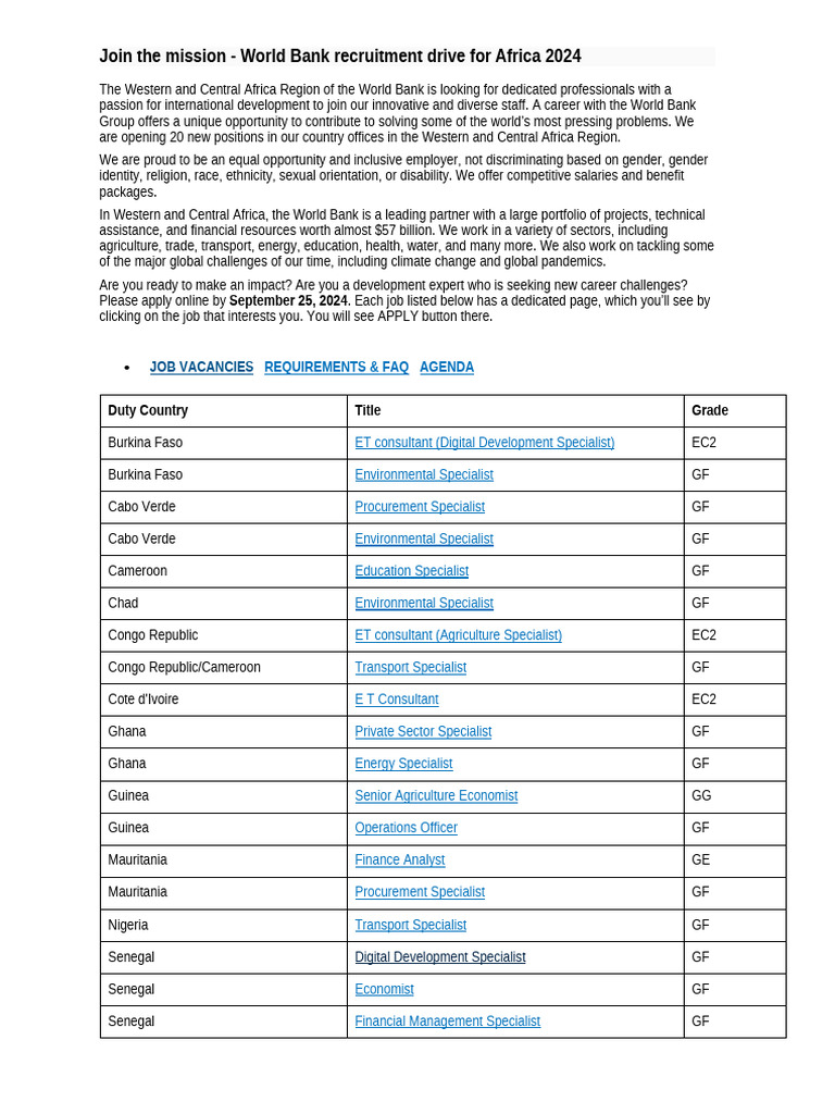 World Bank Africa Recruitment 2024 | PDF | World Bank | Africa