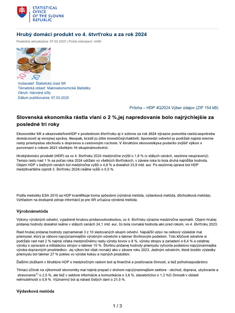 Hruby Domaci Produkt Vo 4 Stvrtroku A Za Rok 2024 | PDF