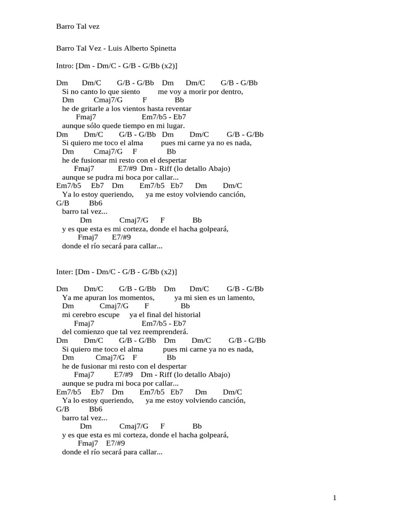 Barro Tal Vez Luis A. Spinetta Vers2 | PDF | Música grabada | Grabación de sonido