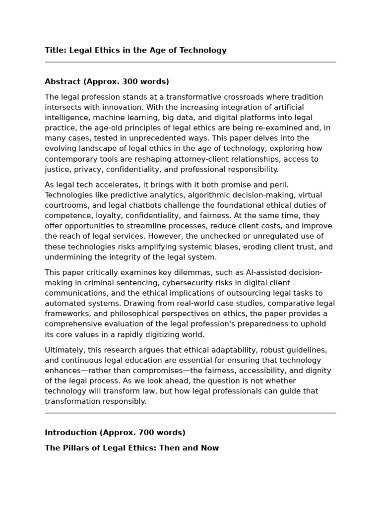 Legal Ethics in The Age of Technology | PDF | Artificial Intelligence ...