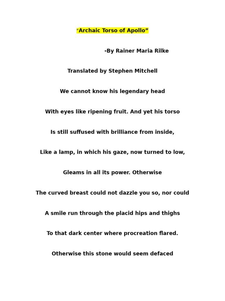 Railke's Archaic Torso of Apollo. | PDF | Experience