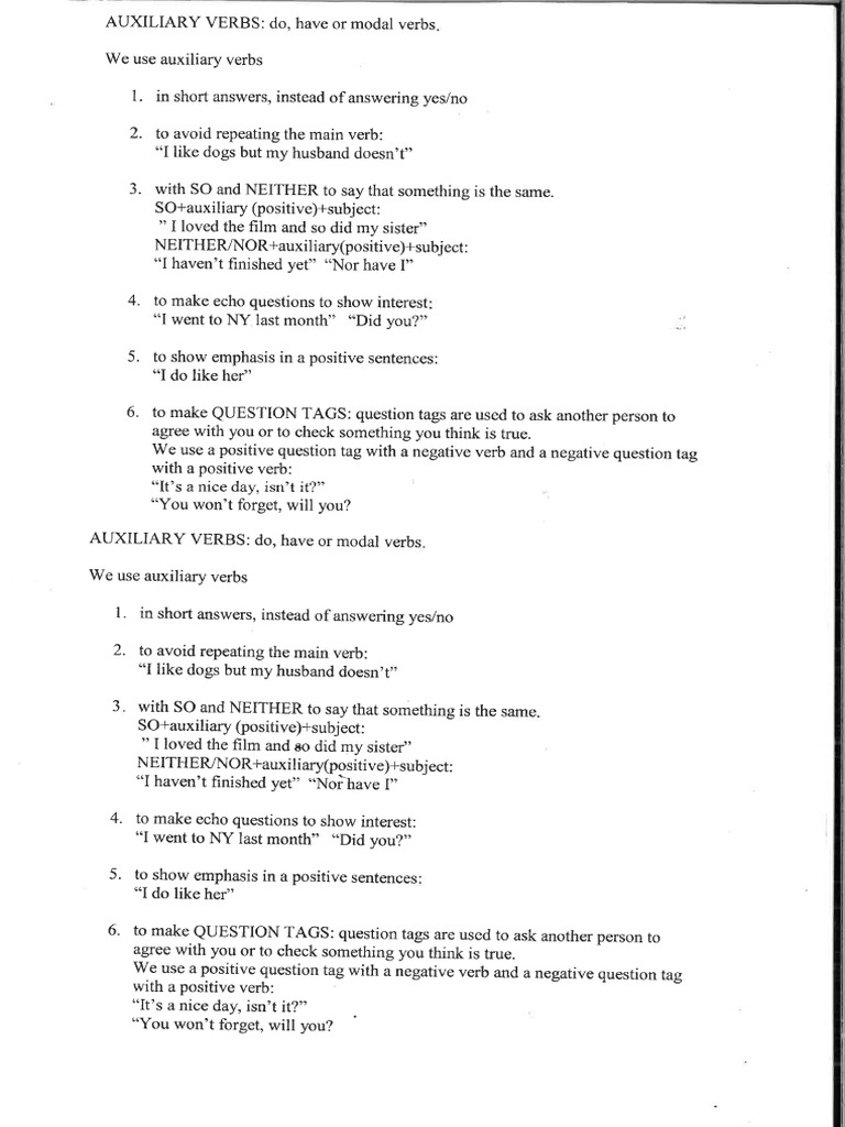 Auxiliary Verbs Explanations | PDF