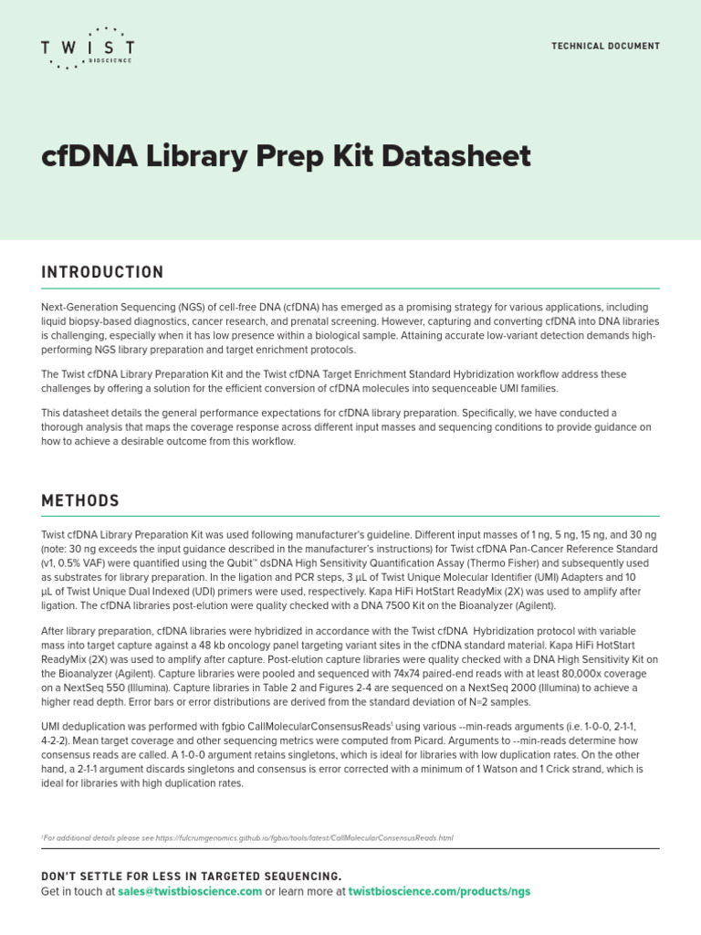 Cfdna Library Prep Kit Datasheet: Don'T Settle For Less in Targeted ...