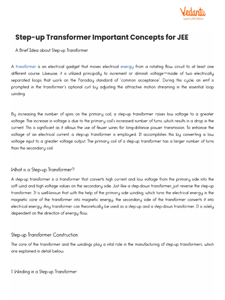 Step-Up Transformer Important Concepts For JEE | PDF