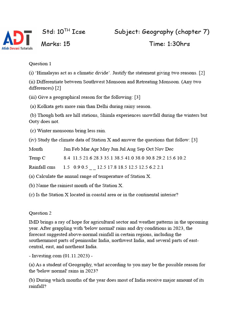 Geography CHP 7 Climate | PDF