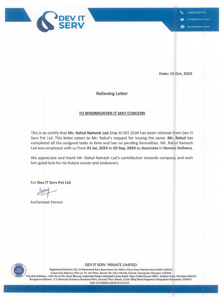 Rahul Ramesh Lad_Relieving and Experience Letters | PDF