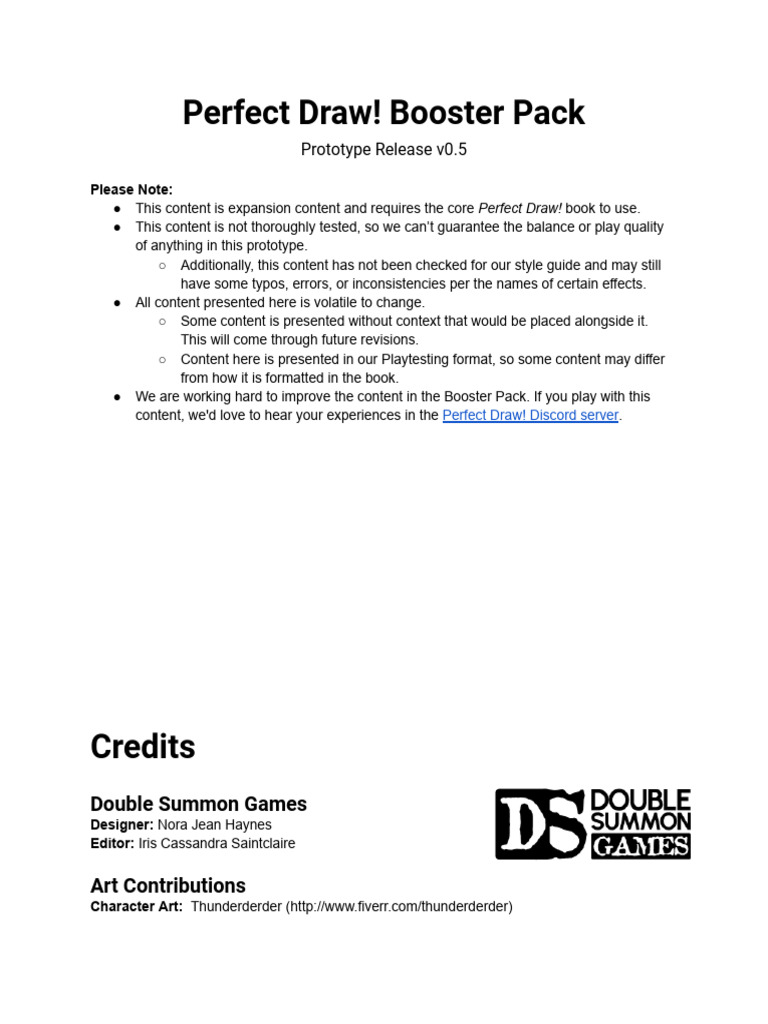 Perfect Draw Booster Pack - Player Prototype V0.5 | PDF | Playing Cards ...
