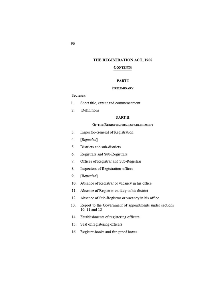 Overview of the Registration Act, 1908 | PDF | Common Law | Justice