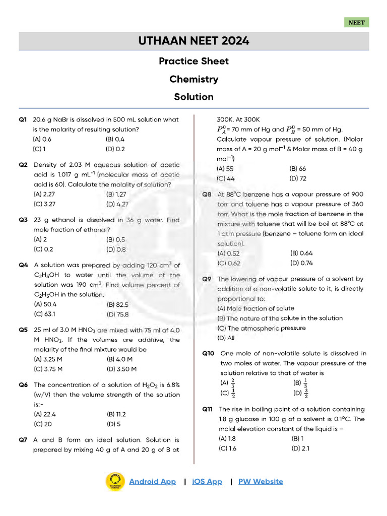 Solution Practice Sheet | PDF