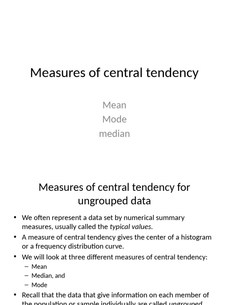 Understanding Central Tendency Measures | PDF | Mean | Mode (Statistics)