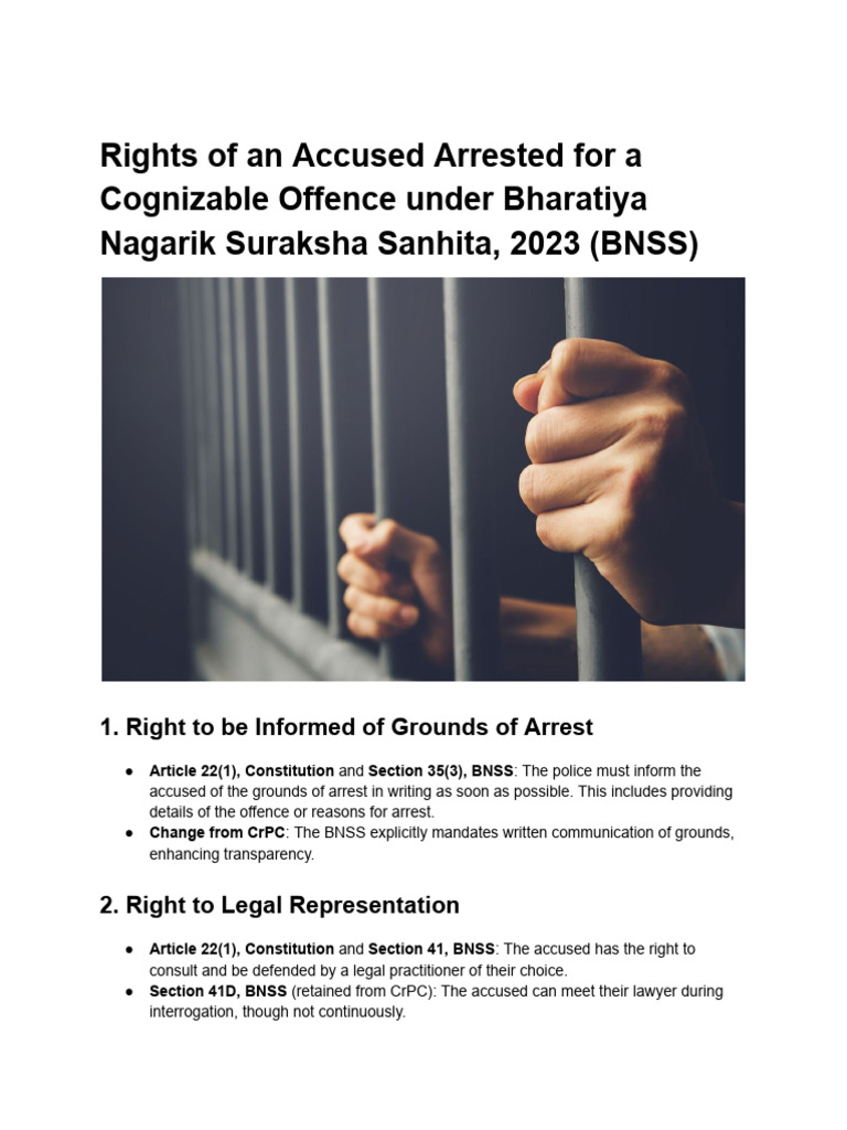 Right of A Person Under New Bns 2023 | PDF | Bail | Arrest