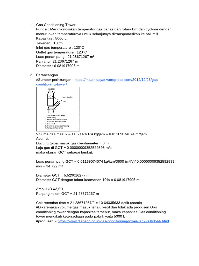 Desain Gas Conditioning Tower 5000 L | PDF
