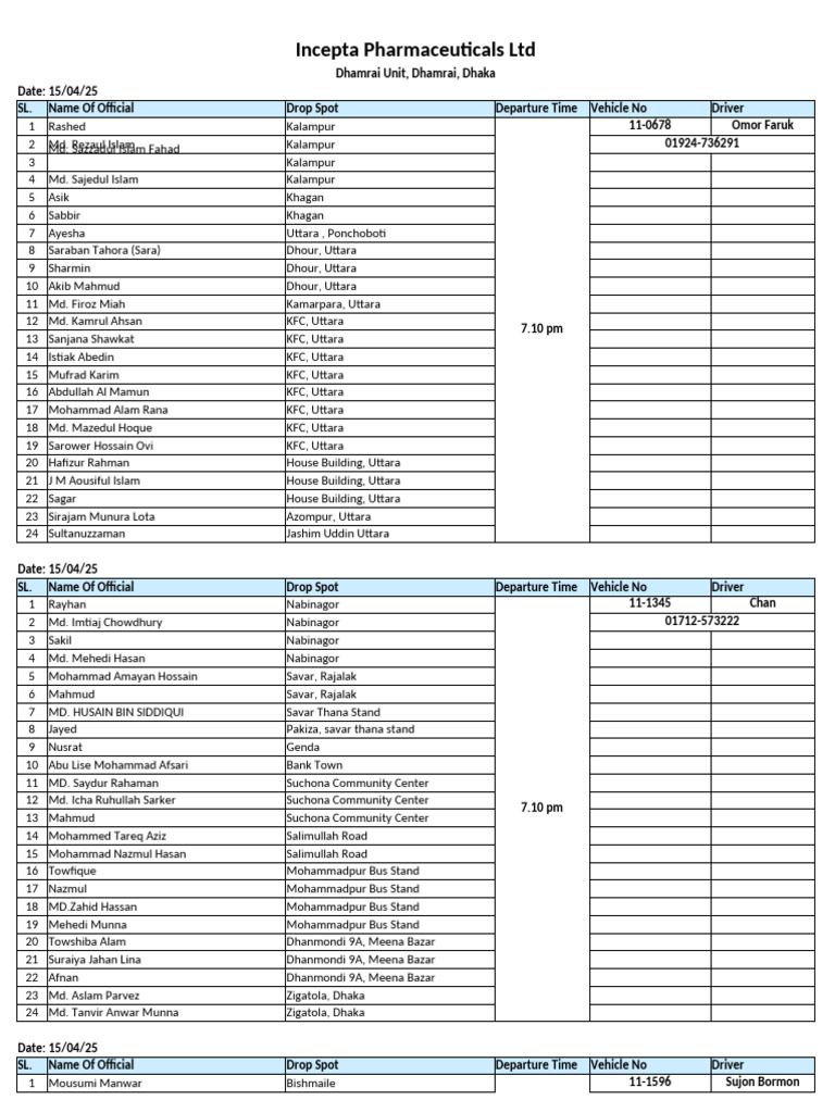 Official Drop and Pick Schedule | PDF | Bangladesh