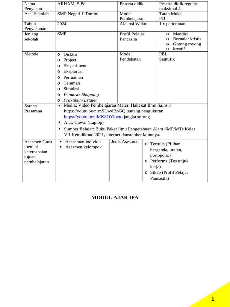 MODUL AJAR ARHAM, S.Pd GO OBSERVASI | PDF