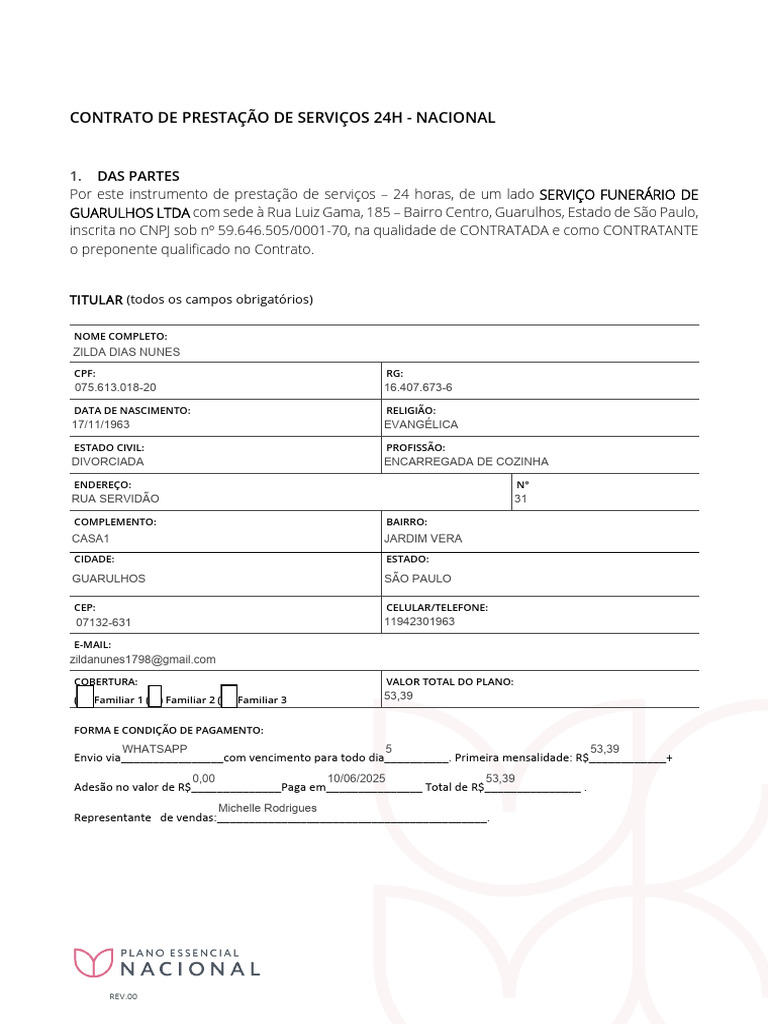 Contrato de Serviços Funerários 24h | PDF
